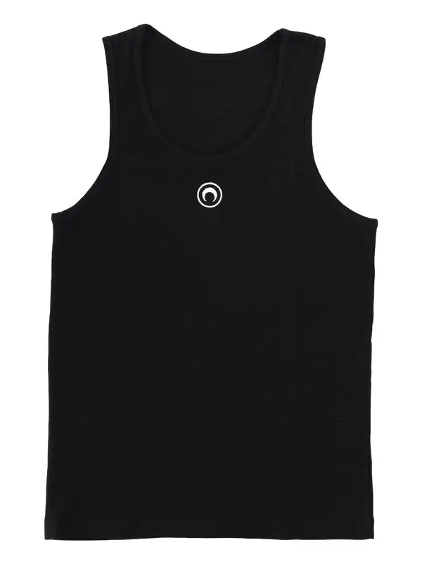 MARINE SERRE Ribbed Tank Top With Moon Logo - Black