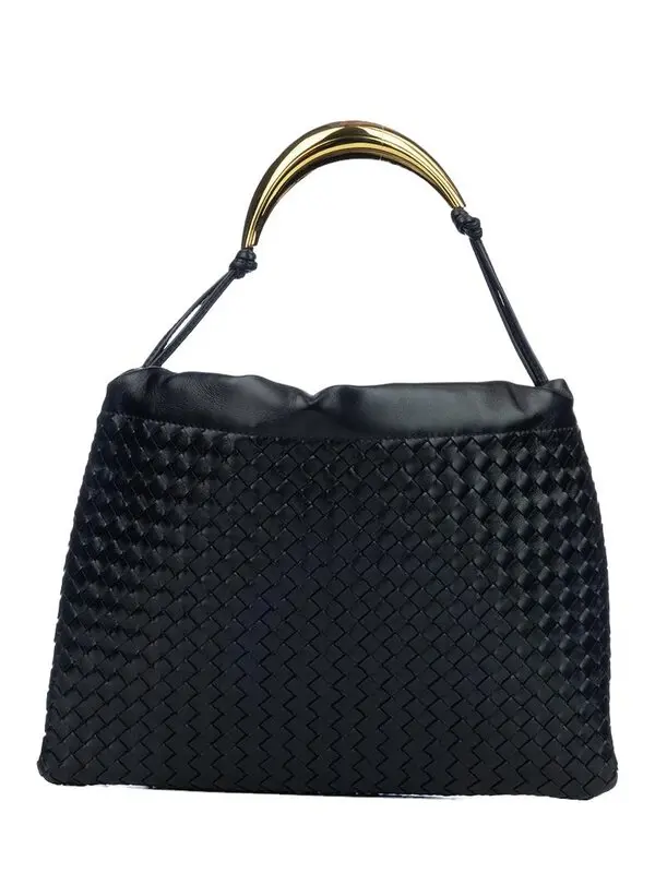 Bottega Veneta Woven Top Handle Bag With Gold Tone Hoop Handle - Multicolor