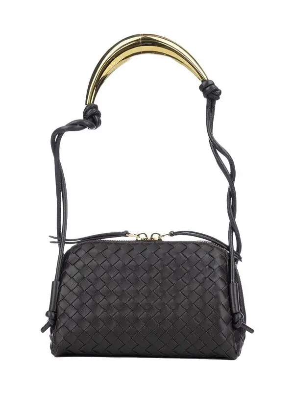 Bottega Veneta Woven Clutch With Gold Tone Hoop Handle - Multicolor