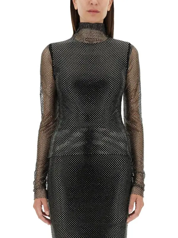 Sportmax Valdai Mesh Embellished Turtleneck Top - Black
