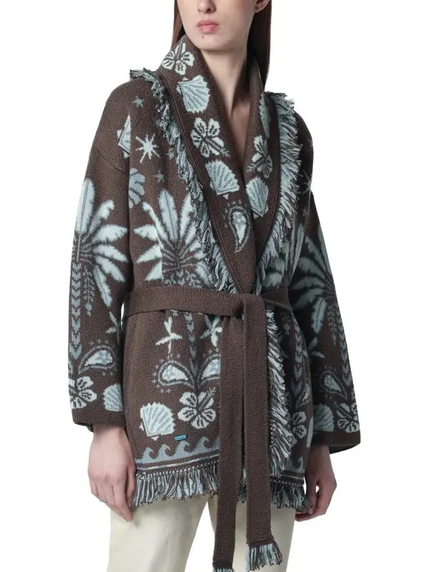 Alanui Echoes Of The Island" Jacquard Cardigan With Fringe - Brown
