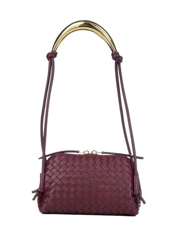 Bottega Veneta Woven Clutch With Gold Tone Hoop Handle - Multicolor