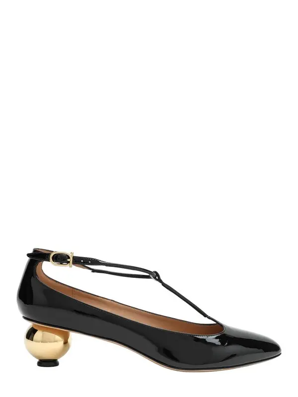 FERRAGAMO Patent Leather T-strap Decollete Shoes - Black