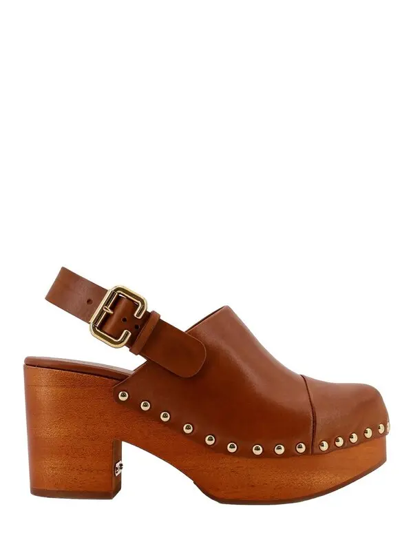 Chloé Leather And Wood Jeanette Sabot With Studded Detail - Multicolor
