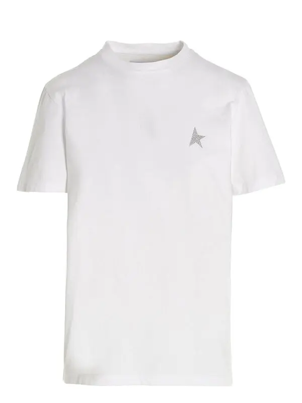 GOLDEN GOOSE Small Star Cotton T-shirt With Glitter Logo - White