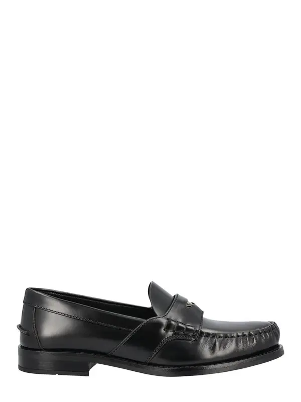 Prada Brushed Leather Loafers With Enamelled Triangle Logo - Black