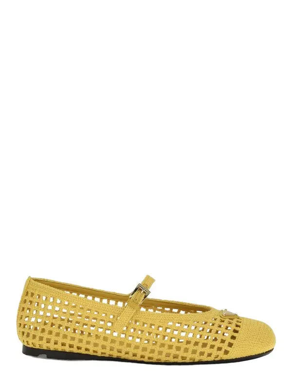 Prada Crochet Ballerinas With Logo Buckle - Yellow
