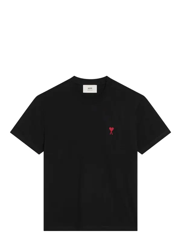 Ami Cotton Crewneck T-shirt With De Coeur Embroidery - Black