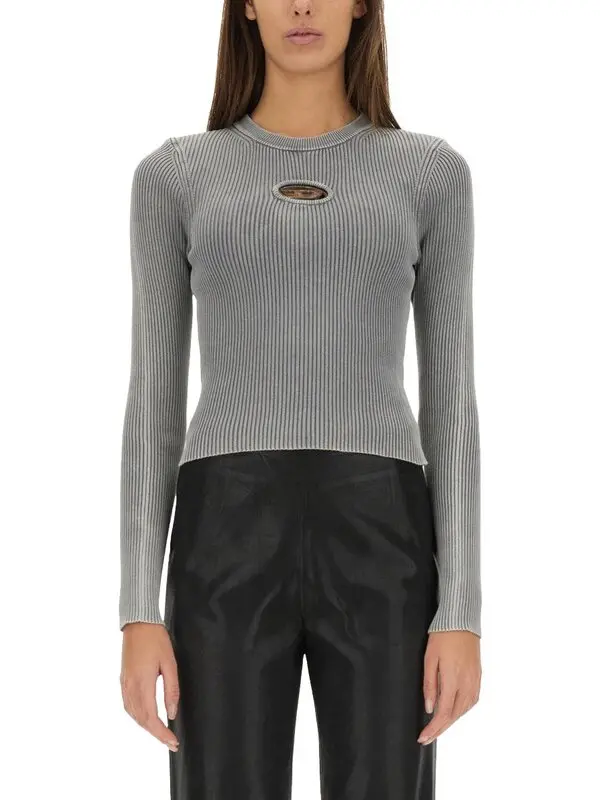 DIESEL® Ribbed Jersey Top With Cut-out Detail - Gray