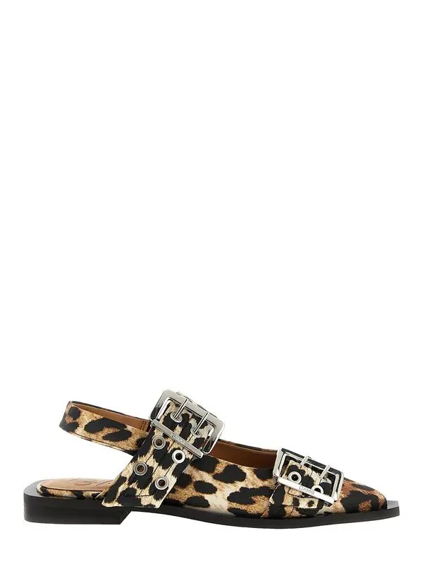 GANNI Leopard Print Slingback Flats With Buckles - Multicolor