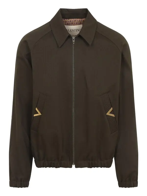 Valentino Garavani Cotton Zip-up Jacket With Gold-tone V Logo Detail - Green