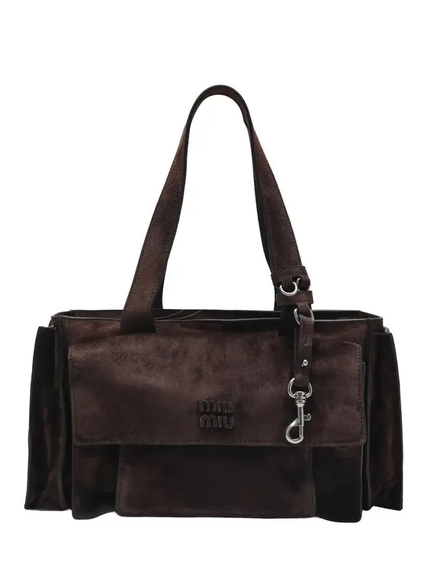 Miu Miu Suede Utility Bowling Bag - Brown