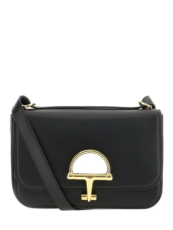 Gucci Black Leather Crossbody Bag With Gold Tone Horsebit Detail - Multicolor
