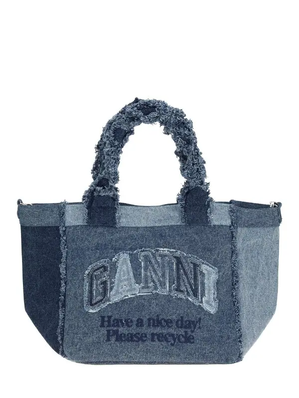 GANNI Small Trapeze Denim Shopper Bag - Blue