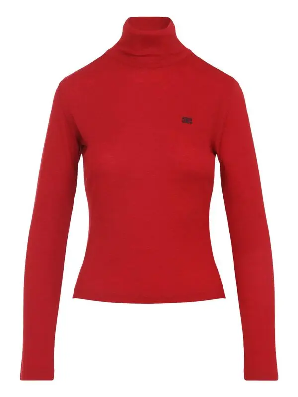 Celine Wool Turtleneck Top - Red
