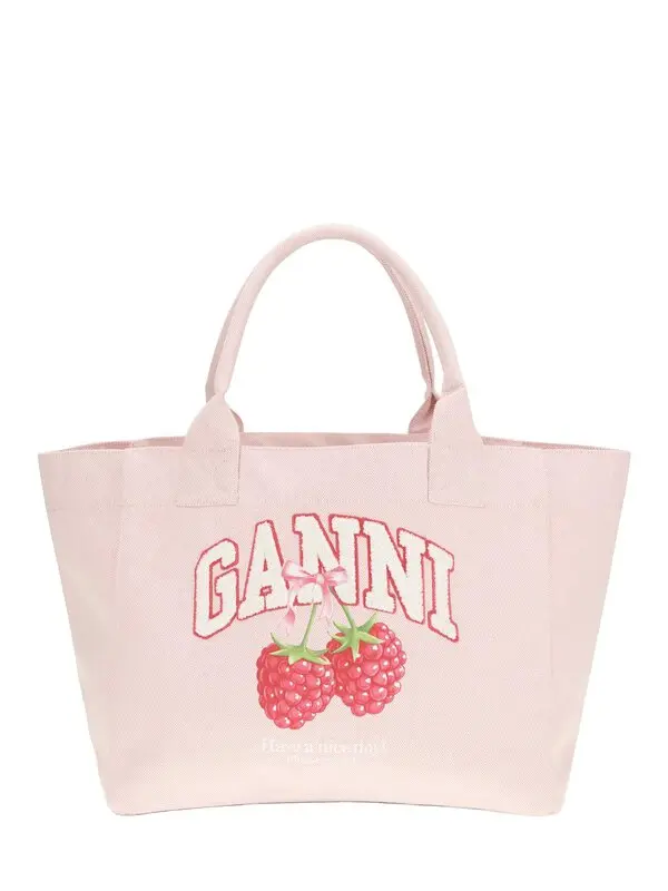 GANNI Raspberry Logo Shopper Tote Bag - Pink