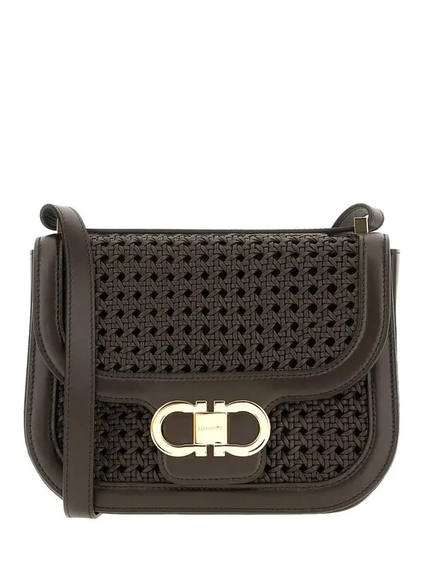 FERRAGAMO Woven Crossbody Bag With Gold Tone Clasp - Multicolor