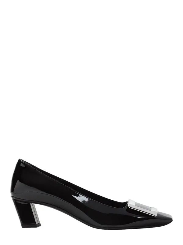 ROGER VIVIER Belle Patent Calf Leather Pumps With Silver-toned Metal Plaque - Black
