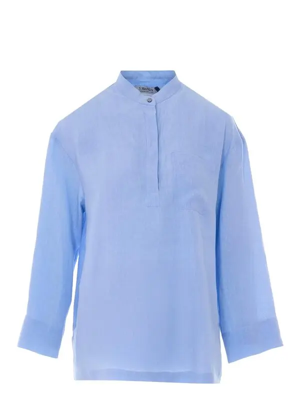 Max Mara Linen Mandarin Collar Shirt - Blue