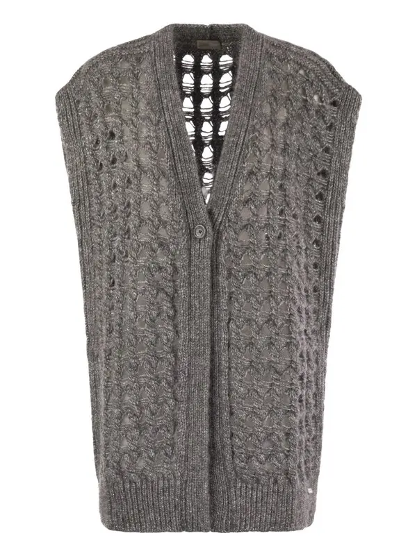 Herno Long Sleeveless Openwork Knit Cardigan - Gray