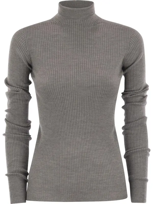 Sportmax Niagara Wool Ribbed Turtleneck Jumper - Gray