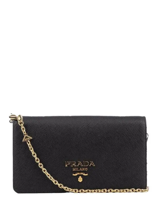 Prada Black Saffiano Leather Chain Wallet - Multicolor