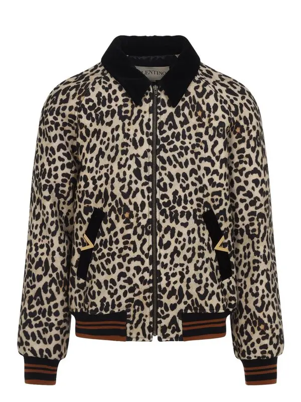 Valentino Garavani Animalier Wool Bomber Jacket - Brown