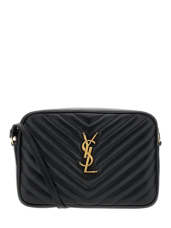 Saint Laurent Quilted Leather Camera Bag With Gold Tone Monogram - Multicolor