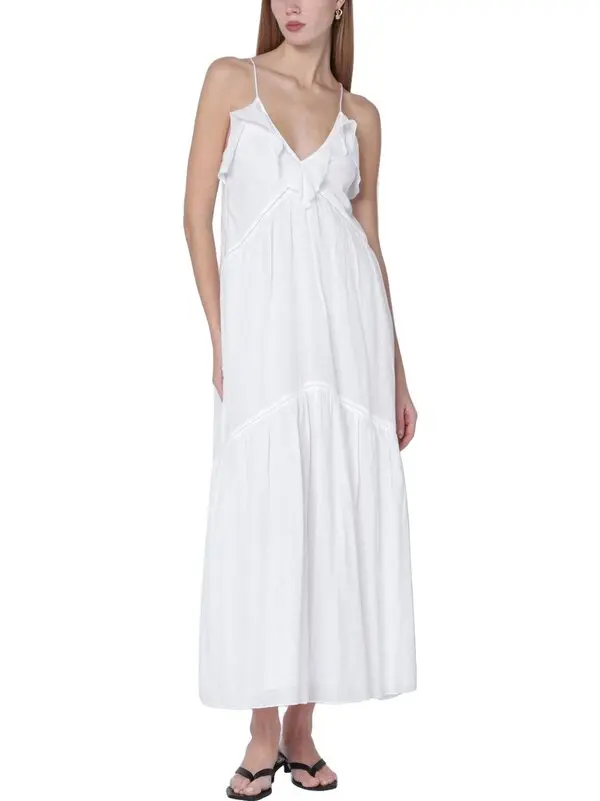 Isabel Marant Étoile V-neck Ruffle Trim Cotton Voile Dress - White