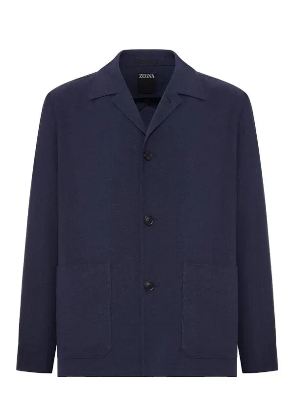Zegna Wool And Linen Mix Jacket With Patched Pockets - Blue