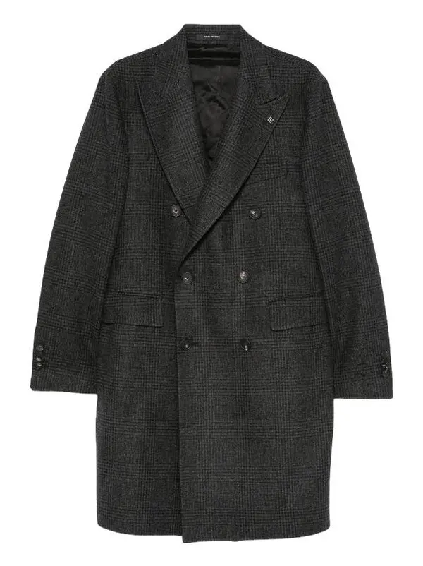 Tagliatore Double-breasted Checked Wool Coat - Gray