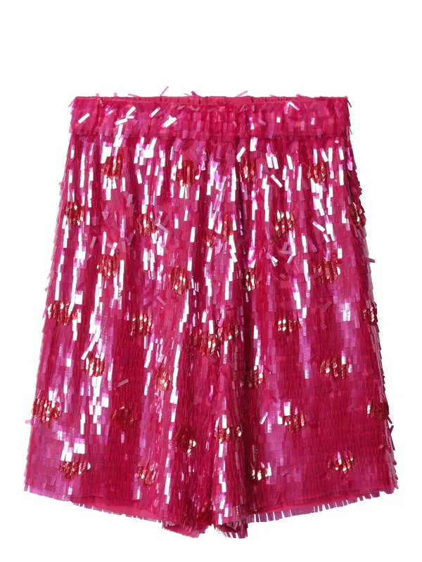 Dries Van Noten Sequined Silk Bermuda Shorts - Pink