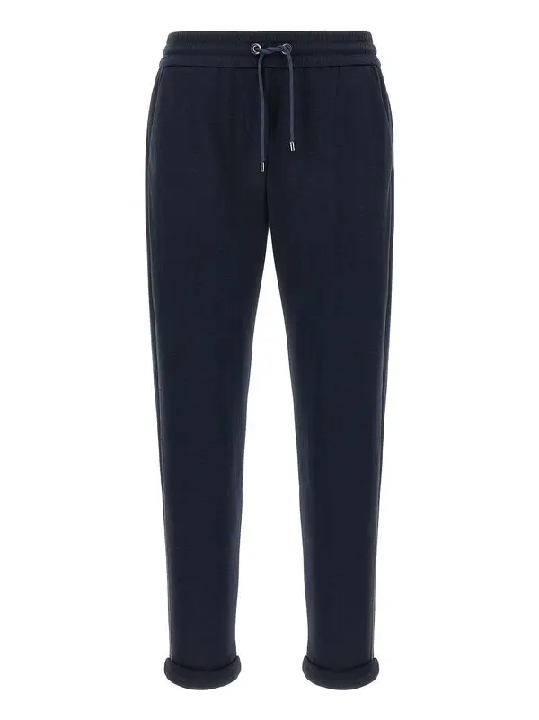 Brunello Cucinelli Monile Joggers In Cotton And Silk Blend - Blue