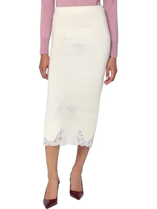 Giuseppe Di Morabito Tube Skirt With Lace And Rhinestones - White