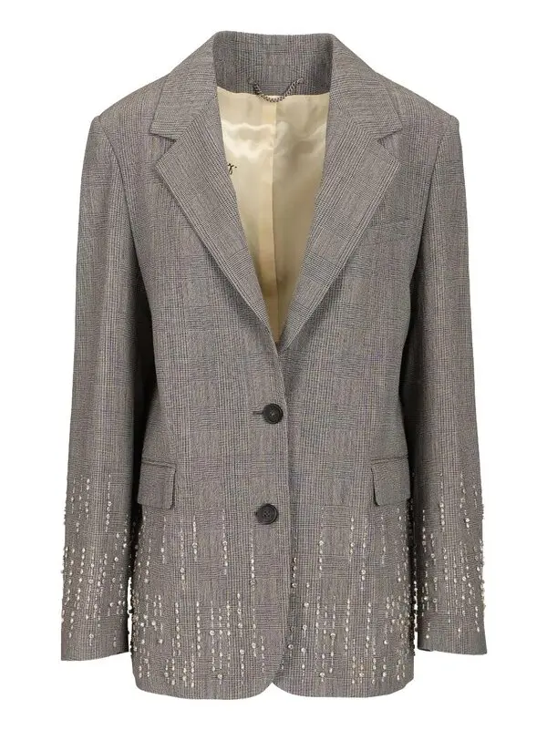 GOLDEN GOOSE Prince Of Wales Blazer With Crystal Embellishments - Gray