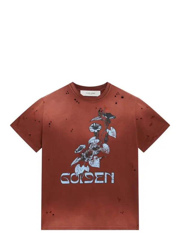 GOLDEN GOOSE Cotton T-shirt With Floral Print - Red