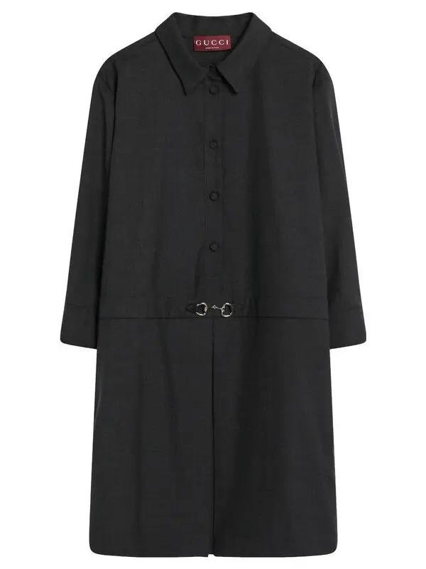 Gucci Wool Shirt Dress With Button Front - Gray