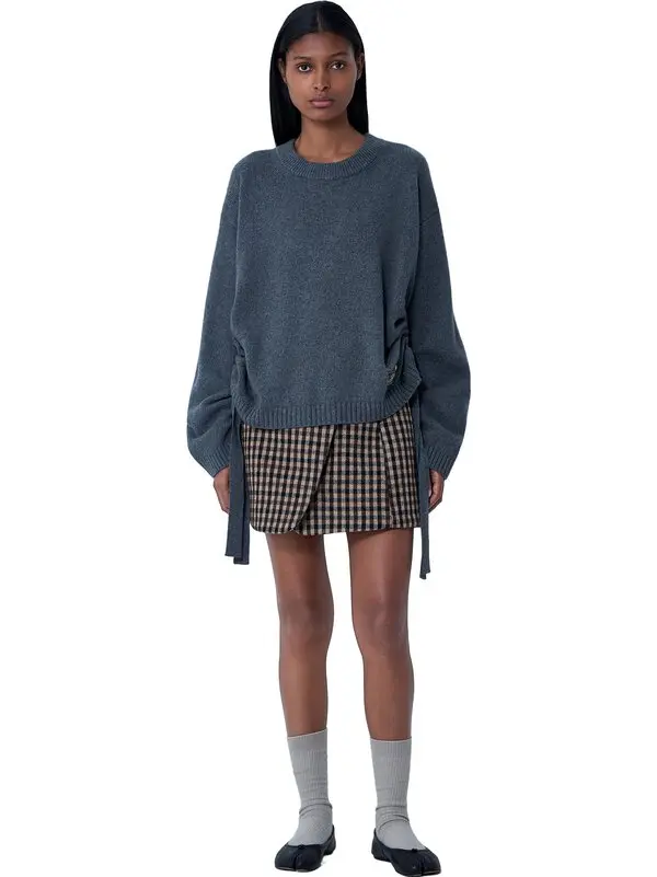 GANNI Wool-blend Crewneck Sweater With Logo Patch - Gray