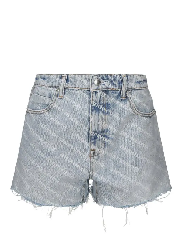 Alexander Wang Bite Denim Shorts With All-over Logo - Blue