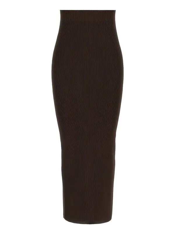 Max Mara Long Ribbed Stretch Skirt - Brown