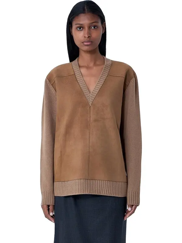 Prada V-neck Wool And Cashmere Blend Sweater - Brown