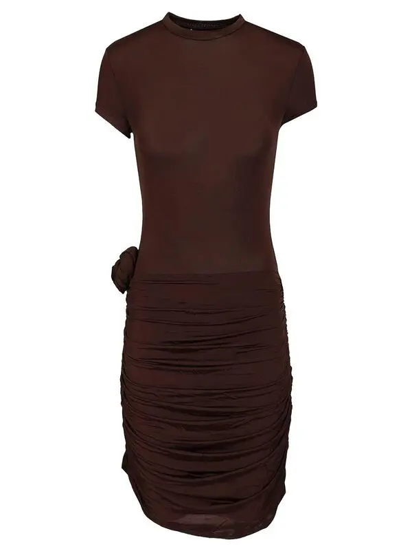 ROTATE BY BIRGER CHRISTENSEN Draped Mini Dress With Rosette Detail - Brown