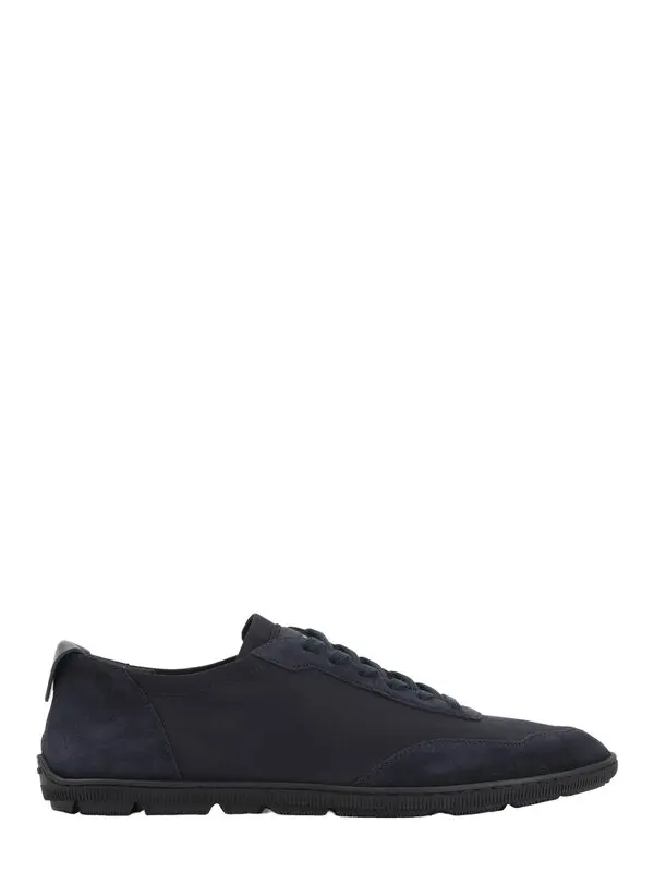Giorgio Armani Navy Calf Leather Lace-up Sneakers - Blue