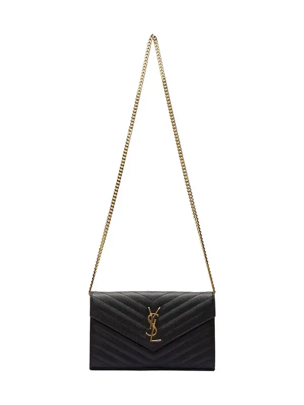 Saint Laurent Cassandre Matelassé Chain Wallet - Black