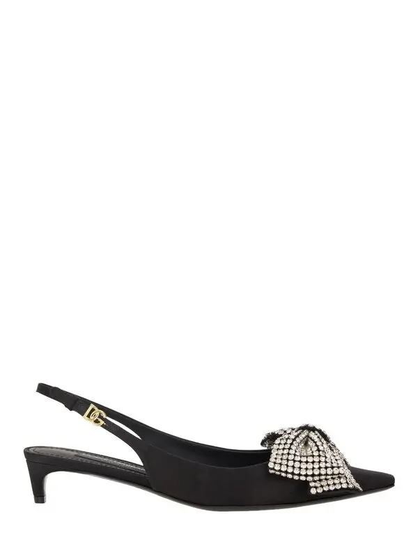 Dolce & Gabbana Satin Sling-back With Rhinestone Embellishment - Black