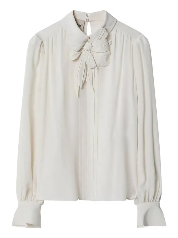 Valentino Garavani Silk Blouse With Embroidered Flower - Cream