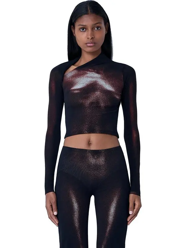 JEAN PAUL GAULTIER Wood Print Mesh Top - Black