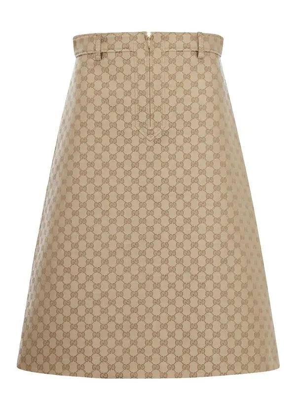 Gucci Gg Jacquard Cotton A-line Skirt With Leather Trim - Multicolor