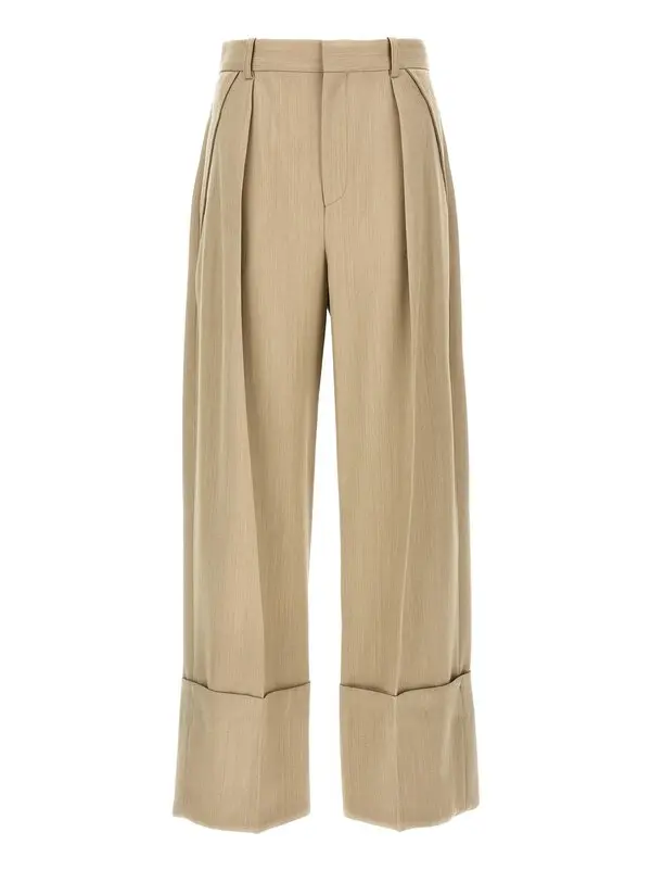 Victoria Beckham Maxi Turn-up Wool Pants - Cream