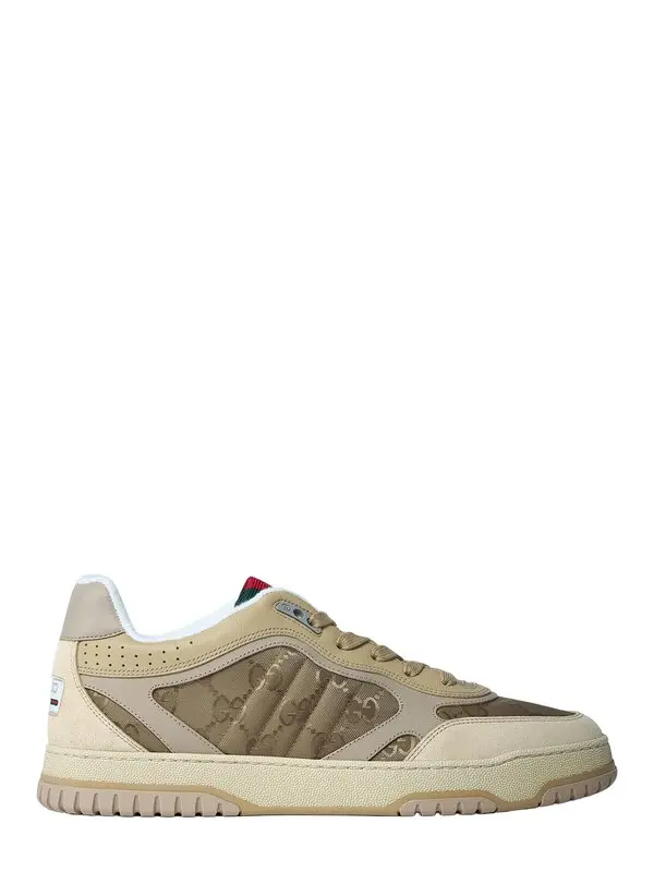 Gucci Re-web Leather Sneakers With Interlocking G Motif - Cream